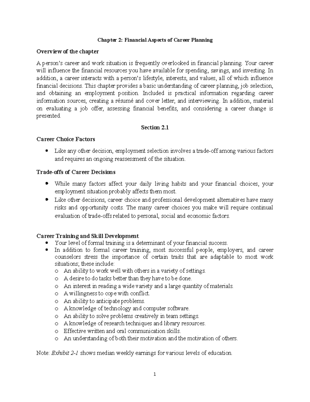 Chapter 2 - Financial Aspects of Career Planning Notes - Studocu