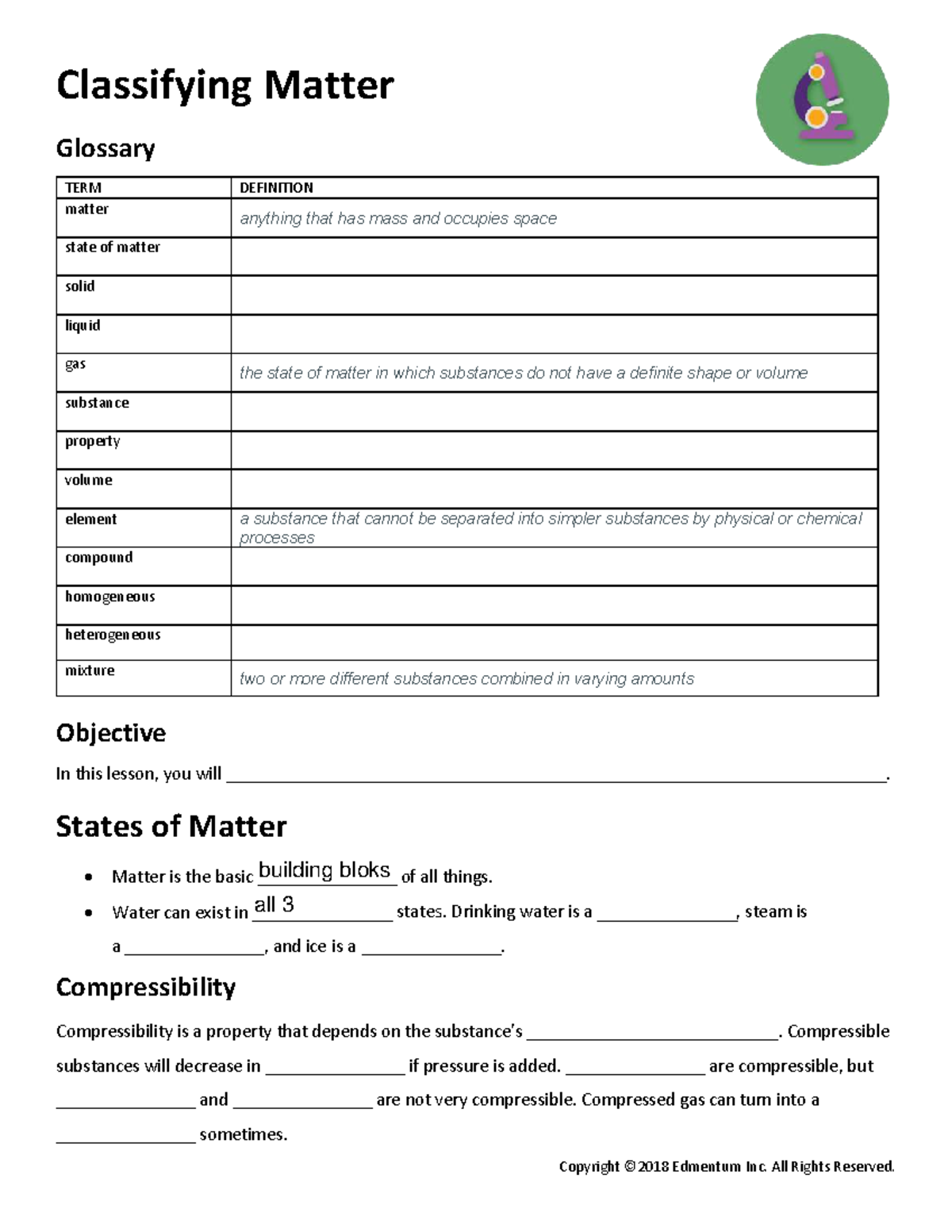 Guided Notes: Classifying Matter (SCI 101) - States and Properties ...