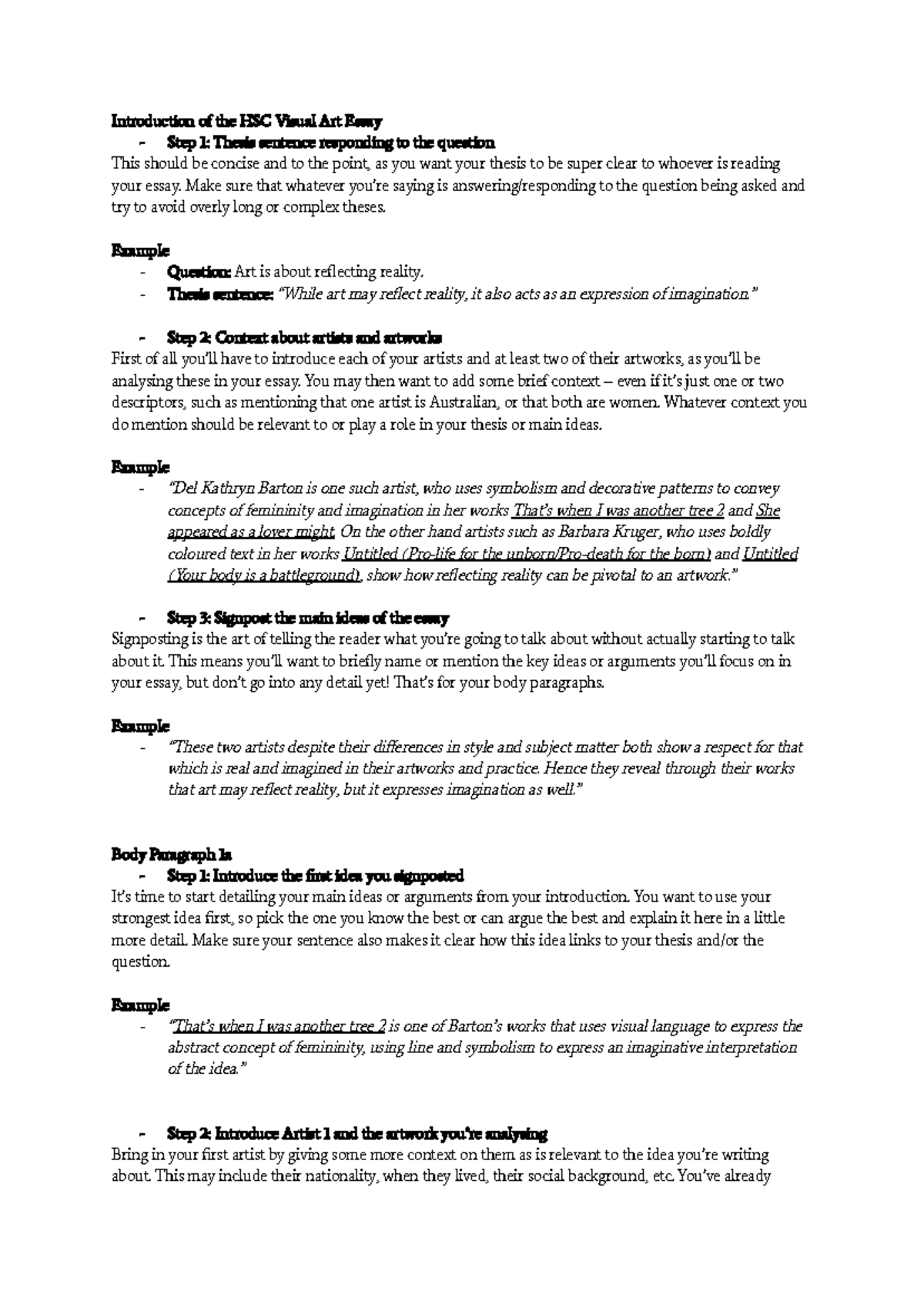 HSC Visual Arts Essay Scaffold: Crafting a Compelling Thesis and ...
