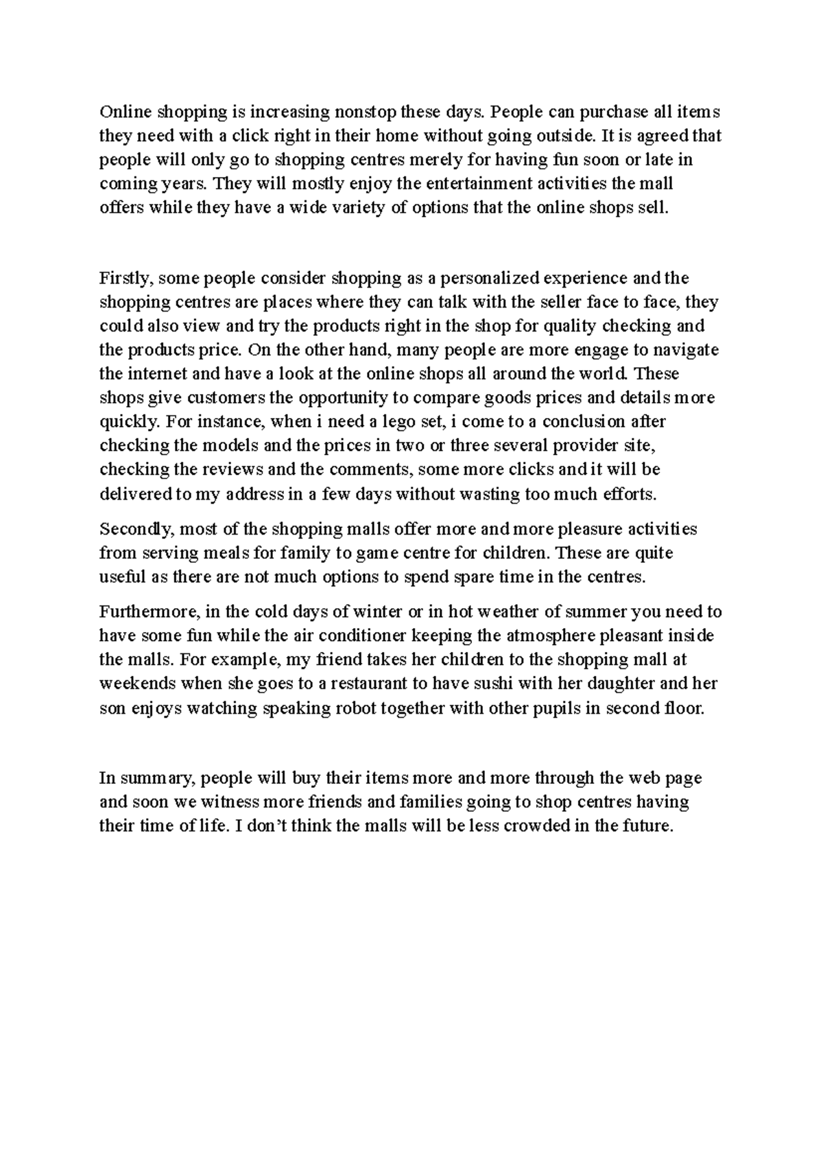 Khoi Writing Exam: Online Shopping Trends and Future of Malls - Studocu