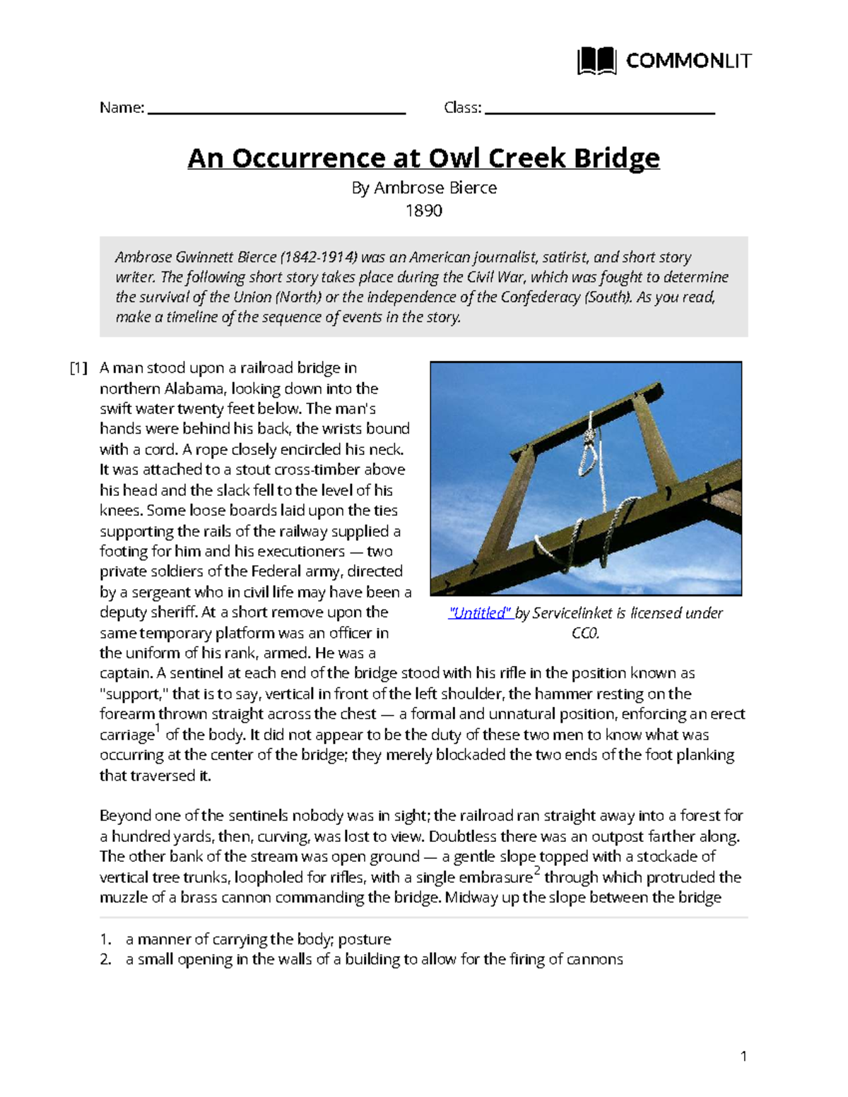 An Occurrence at Owl Creek Bridge (CL) - Analysis and Discussion Notes ...