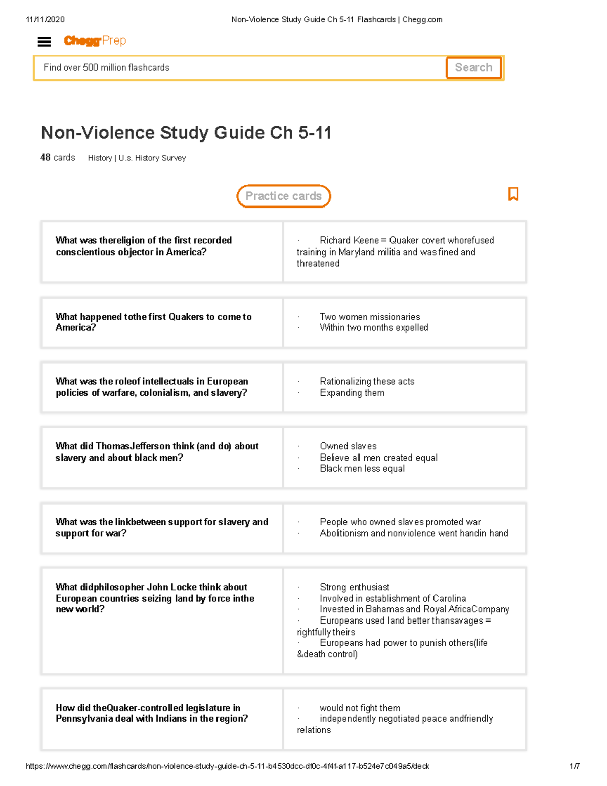 Non-Violence Study Guide Flashcards for Ch 5-11 (US History) - Studocu