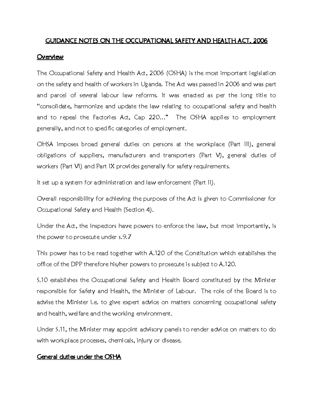 Guidance Notes on the Occupational Safety and Health Act (OSHA 2006 ...