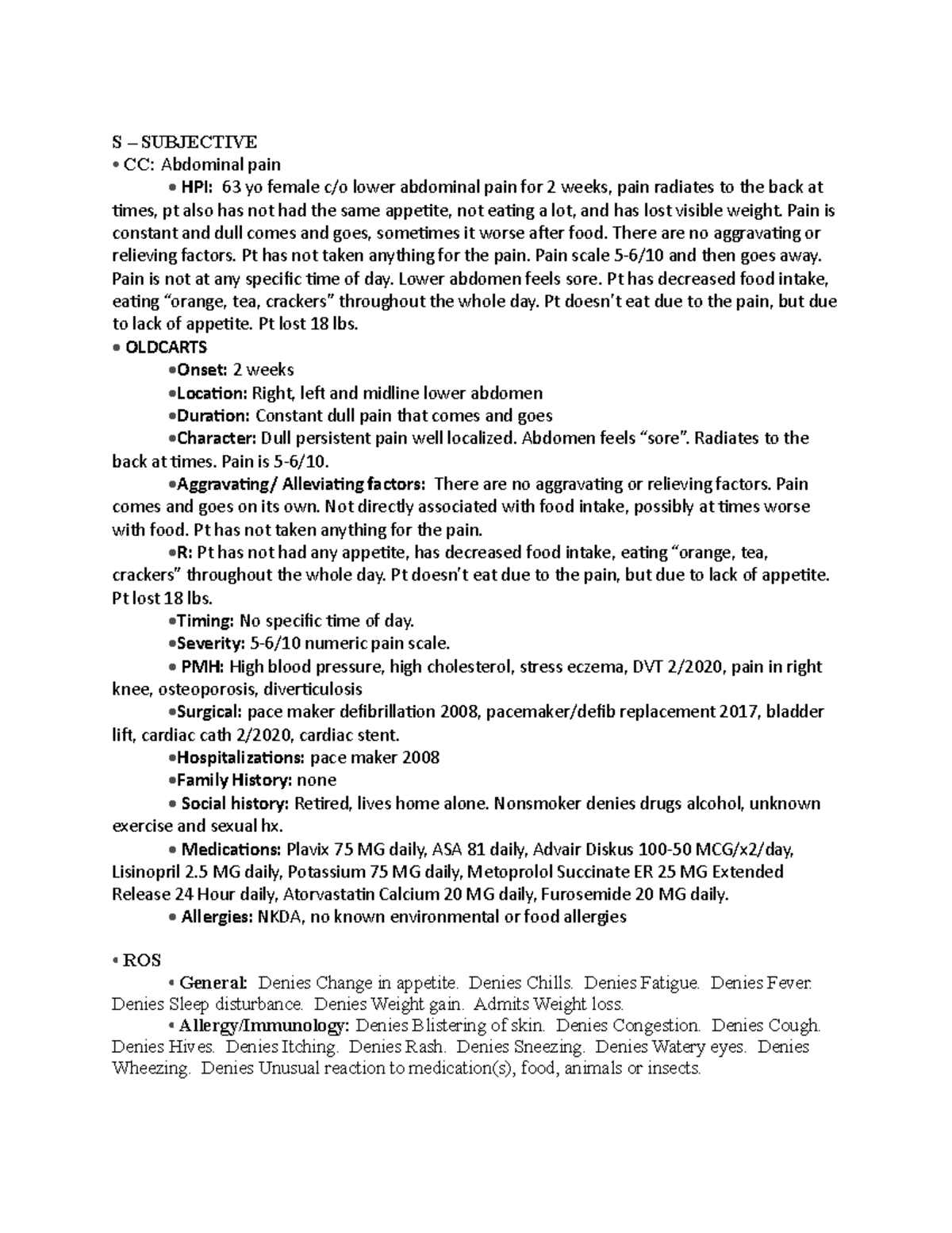 SOAP3 - Nurse Practitioner Primary Care SOAP notes - S – SUBJECTIVE CC ...
