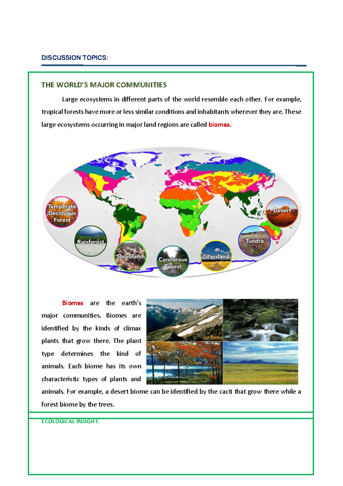 Environmental Science: Overview of Major Biomes and Ecosystems - Studocu