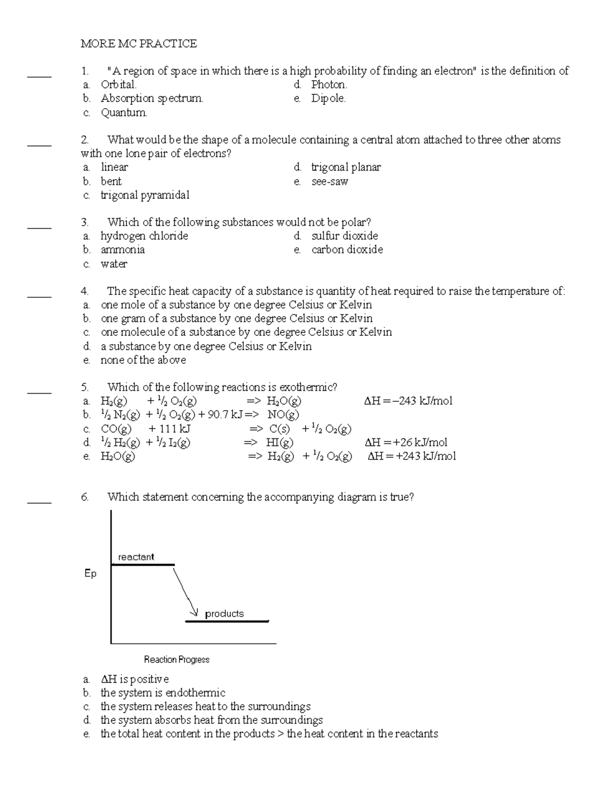 SCH4U Final Exam MC Practice Questions and Answers - Studocu