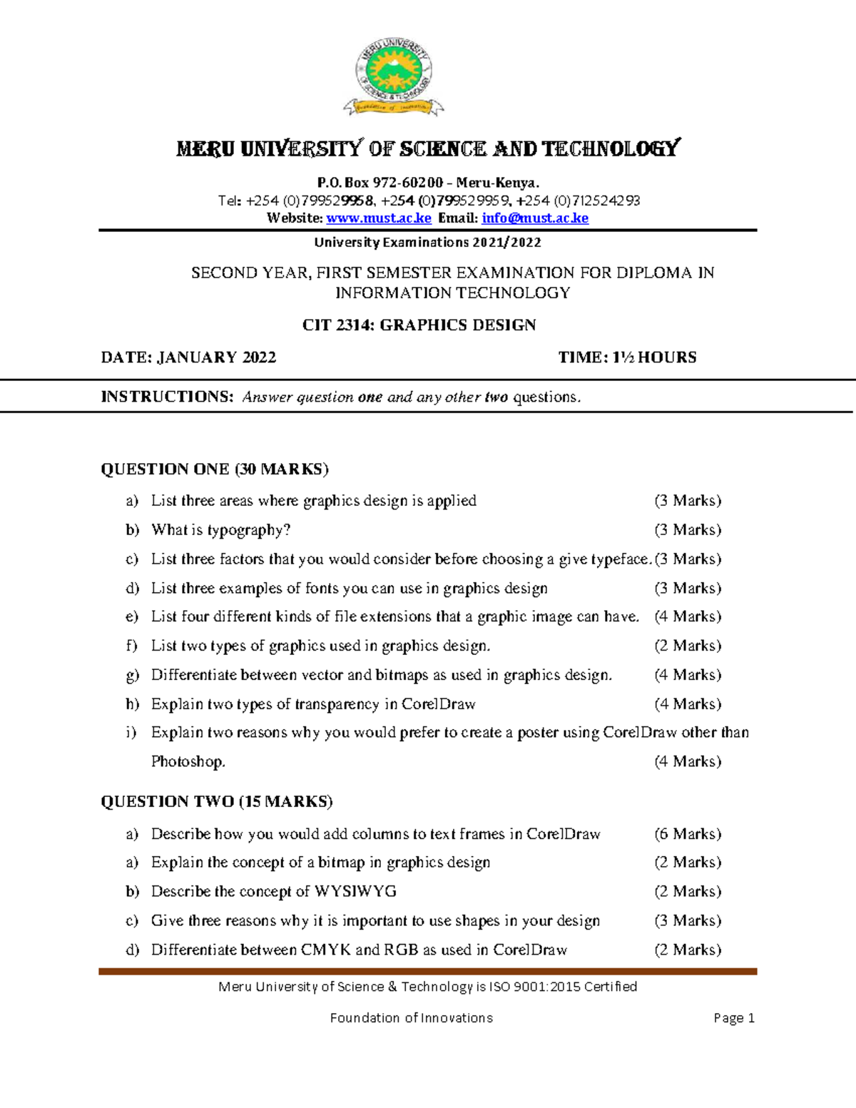 CIT 2314: Graphics Design Exam Questions - January 2022 - Studocu