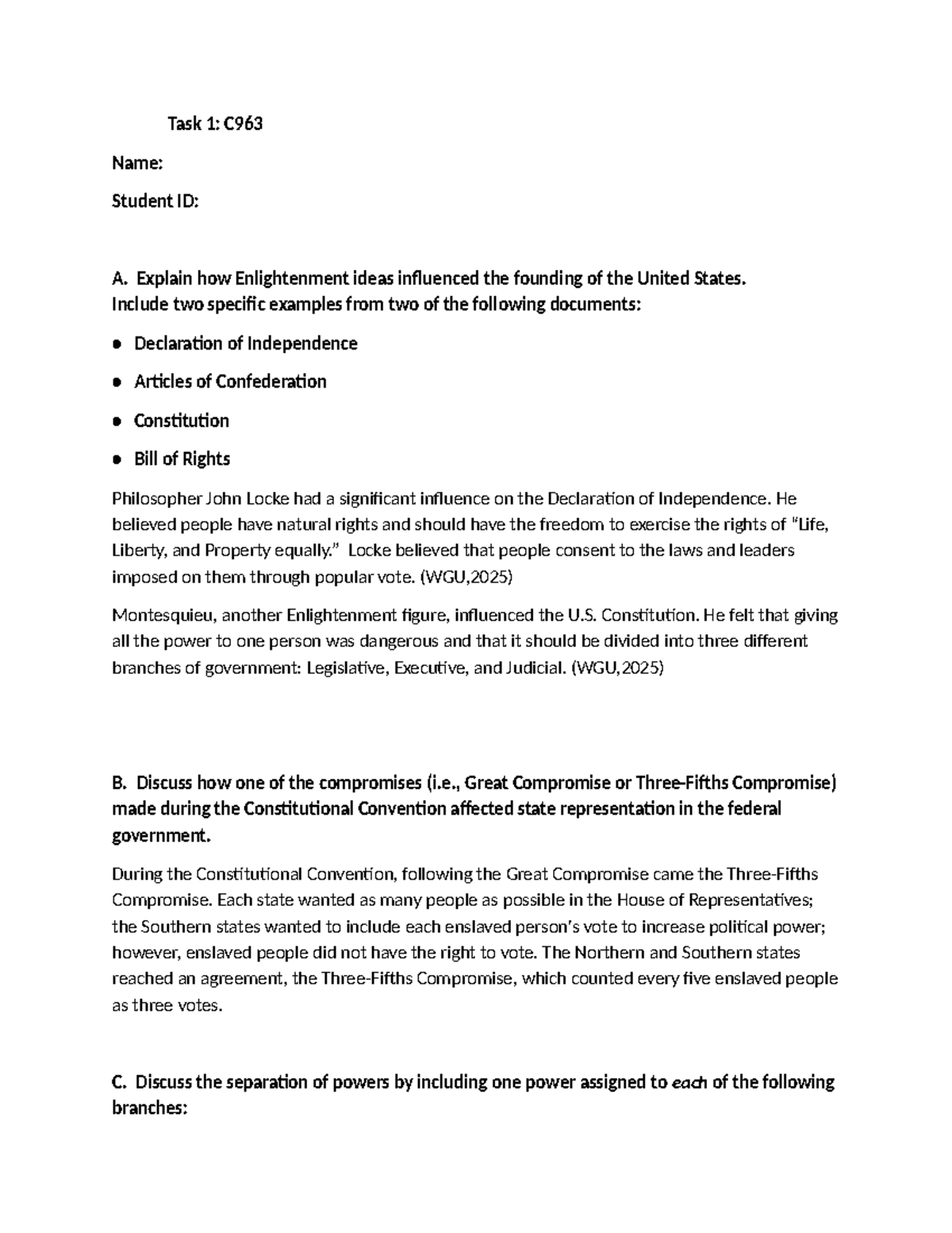 Task 1: C963 - Enlightenment Influence on U.S. Founding Documents - Studocu