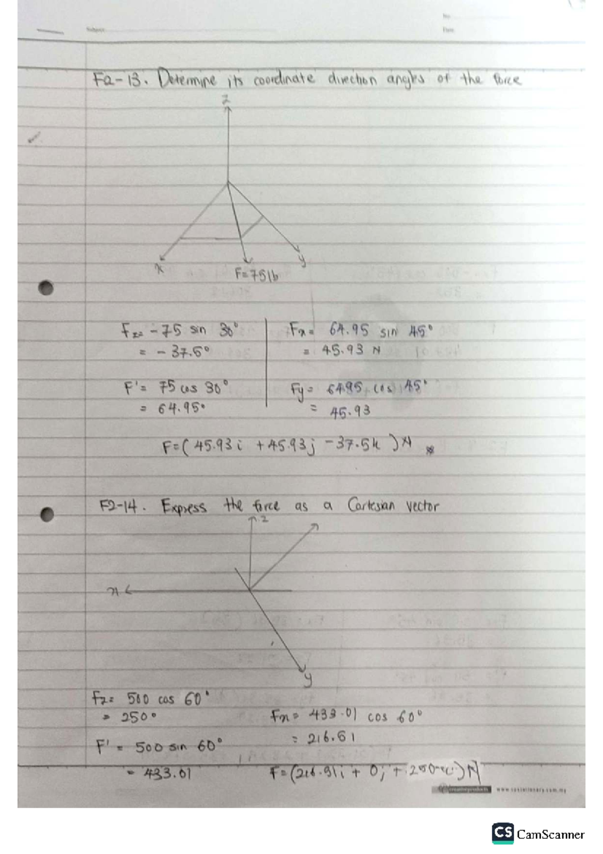 Coordinate Direction Angles and Cartesian Vectors for Forces - TUTO1 ...