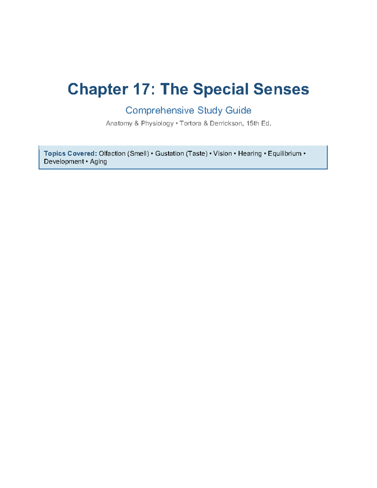 Ch 17: Comprehensive Study Guide on Special Senses (Anatomy ...