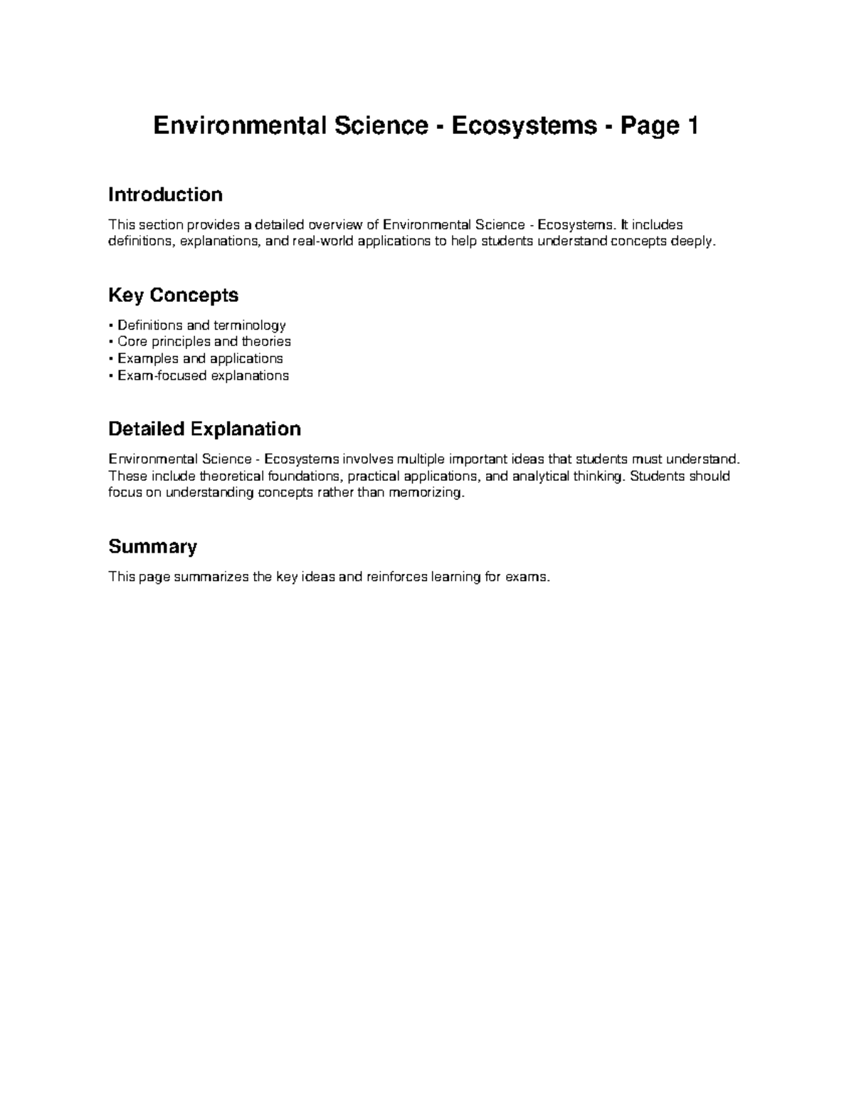 Environmental Science Ecosystems Notes - Key Concepts Overview - Studocu