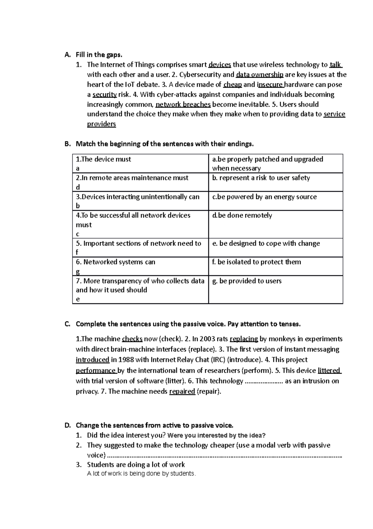 Passive voice - A. Fill in the gaps. 1. The Internet of Things ...