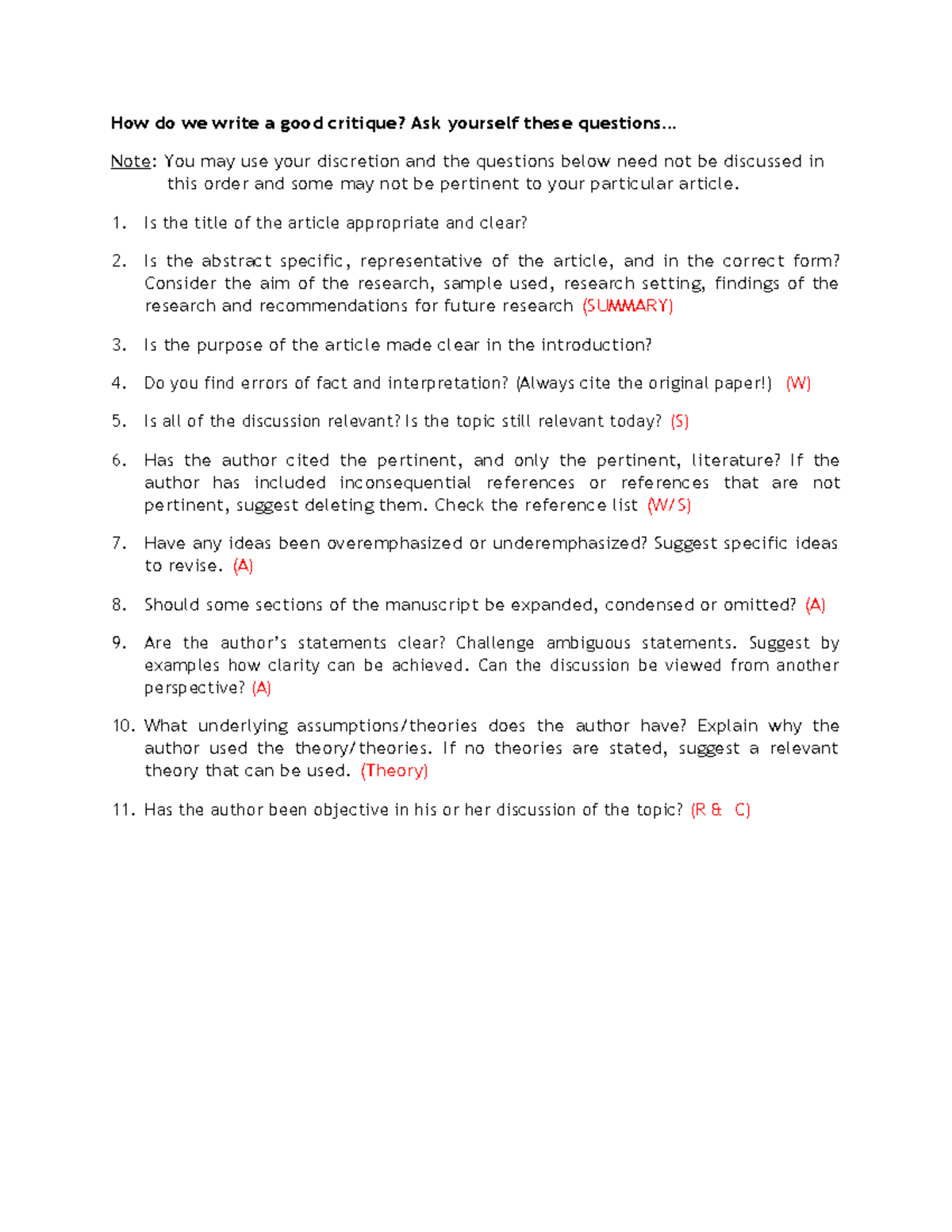 Tutorial 2: Writing a Strong Critique Guide & In-Class Exercise - Studocu