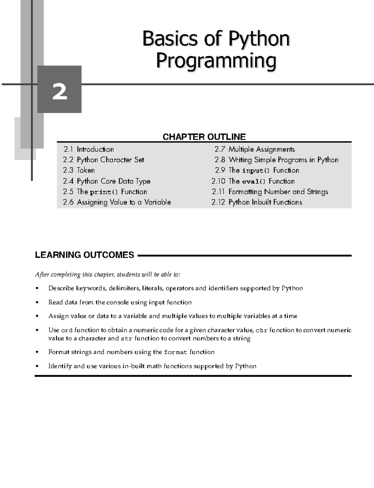 Basics of Python Programming 2: Chapter Outline and Key Concepts - Studocu