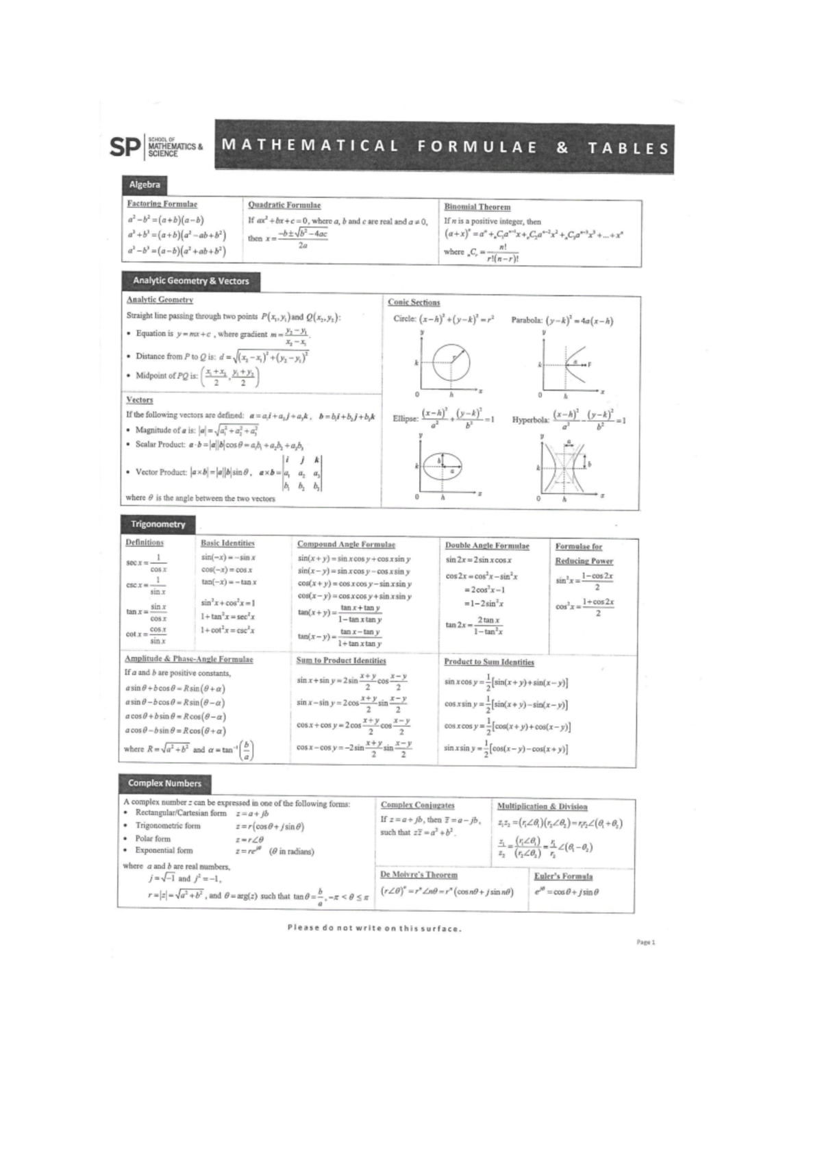 SP Math Formulas: Essential Cheat Sheet for Success - Studocu