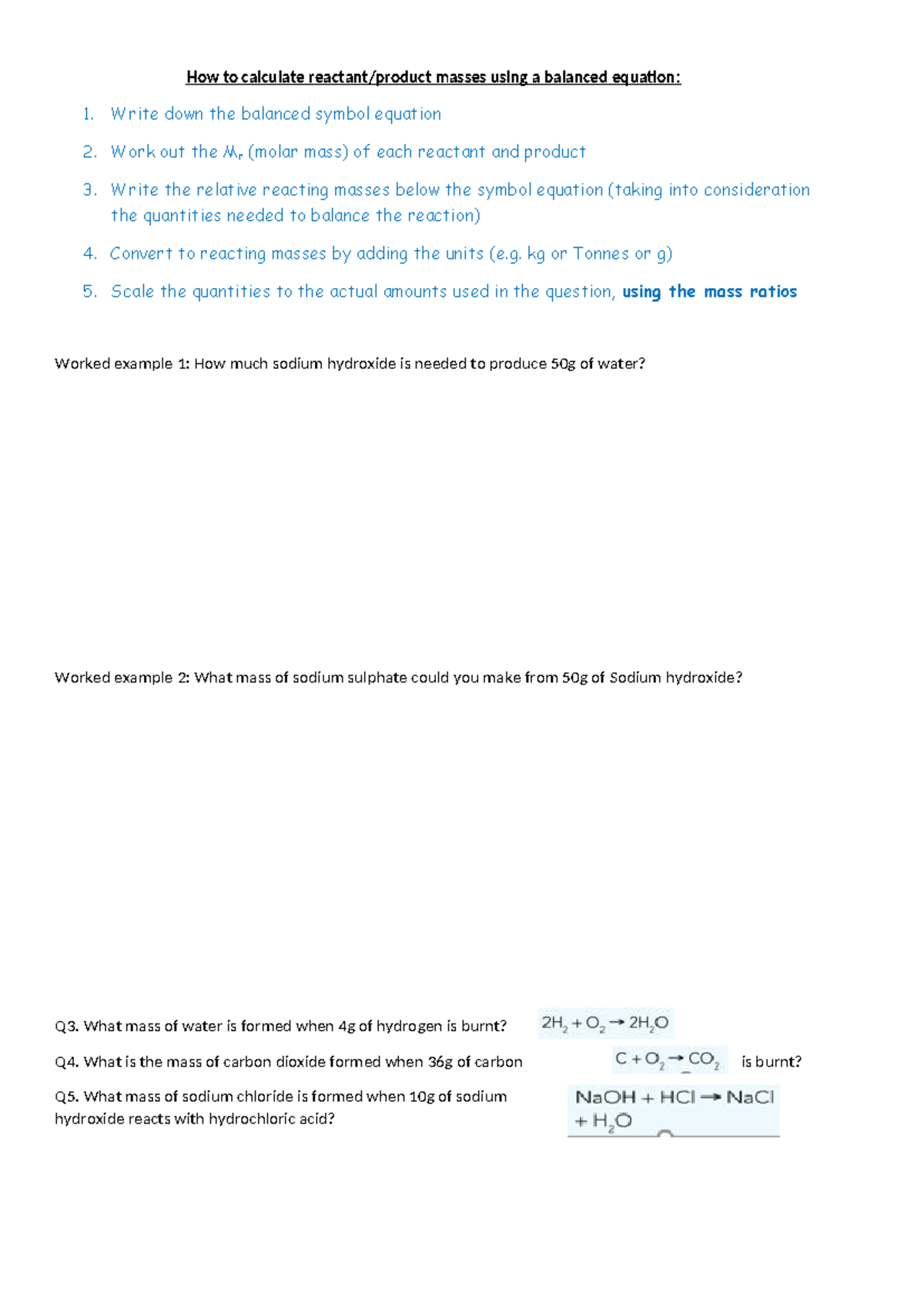 Calculating Masses from Balanced Equations: Amounts of Substances ...