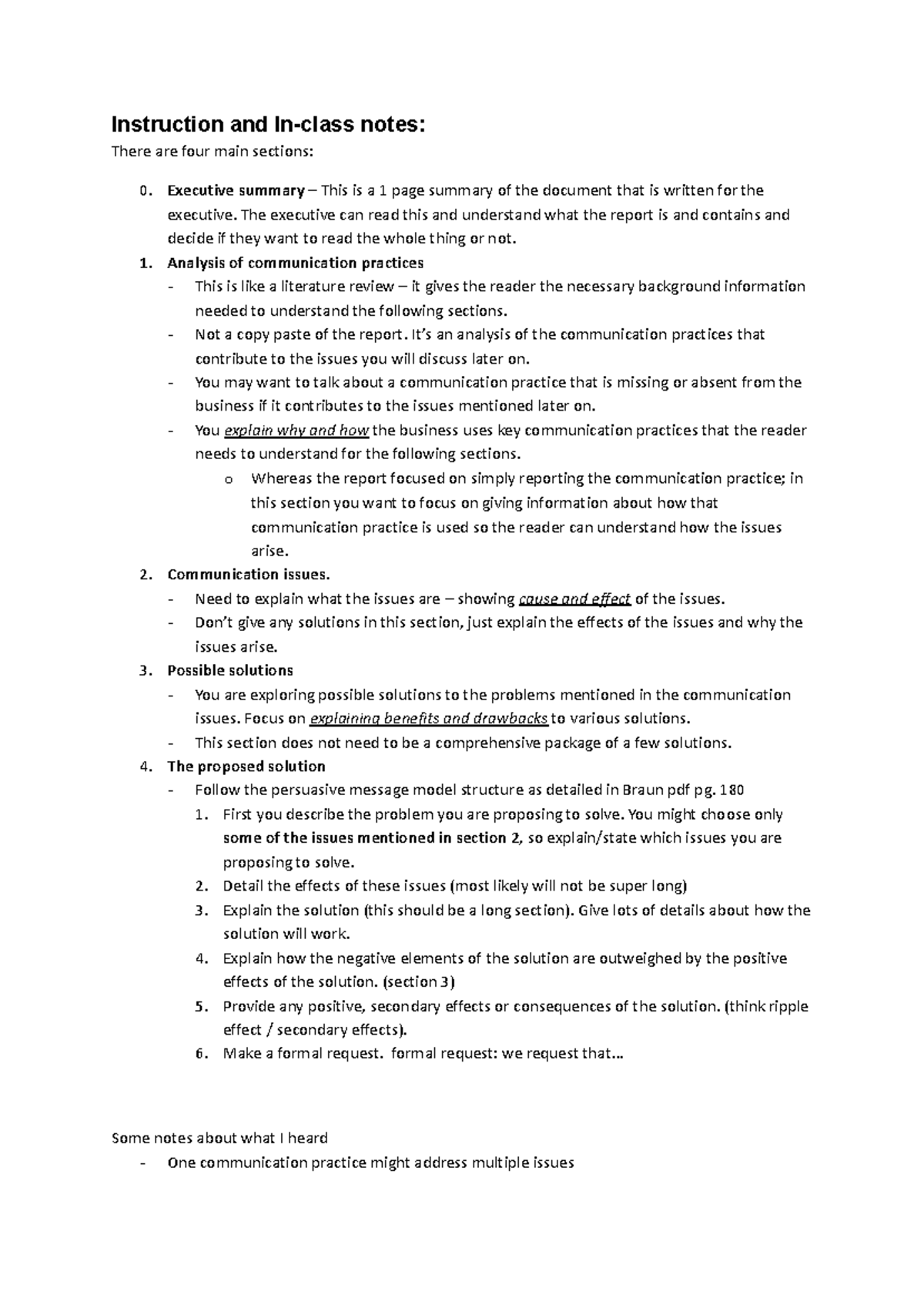 BC Class: In-Class Notes on Communication Practices & Solutions - Studocu