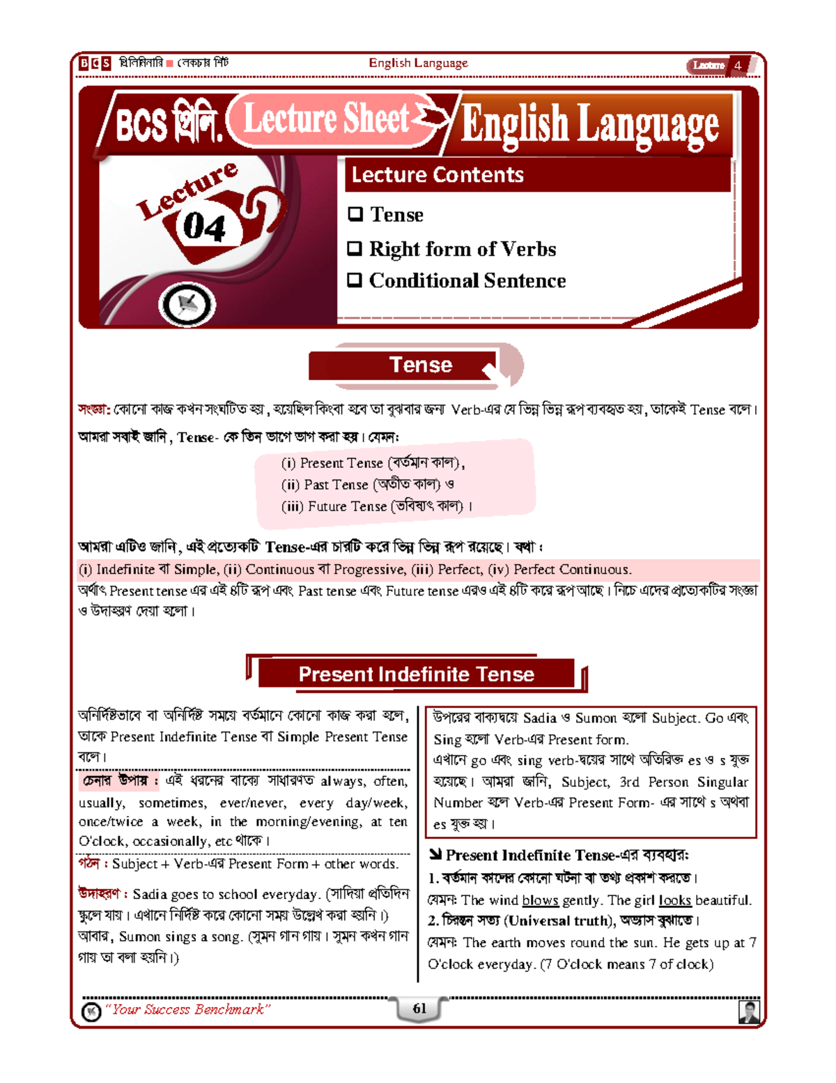 BCS Pre. English Language 4 Lecture Notes on Tenses and Conditional ...