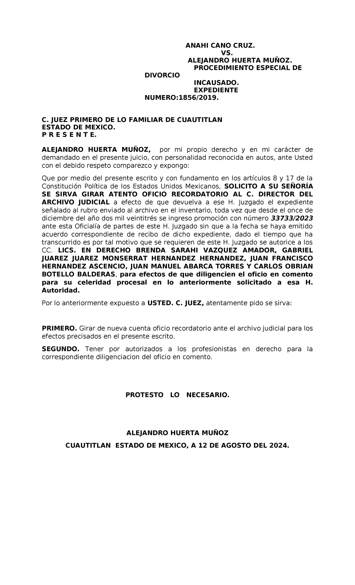 Promo SE Solicita Sacar DEL Archivo Y Copias Certificadas Alejandro ...