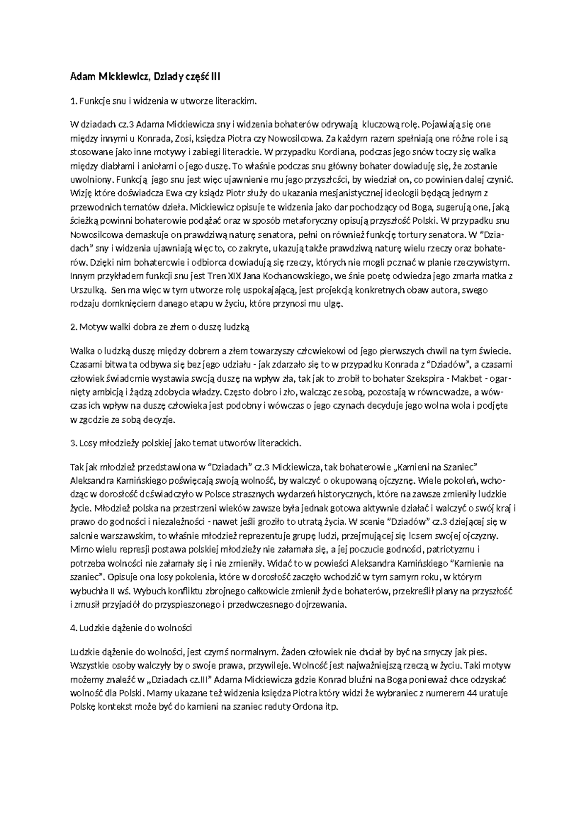 Pytania maturalne romantyzm - Adam Mickiewicz, Dziady część III Funkcje ...