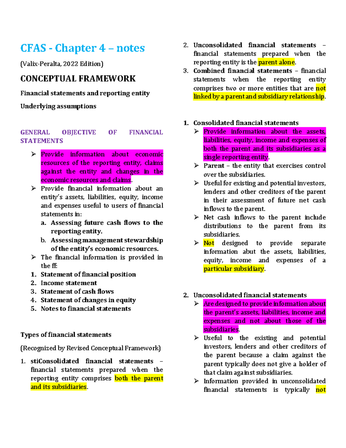 Cfas 4 Conceptual Framework Accounting Standards Notes Studocu
