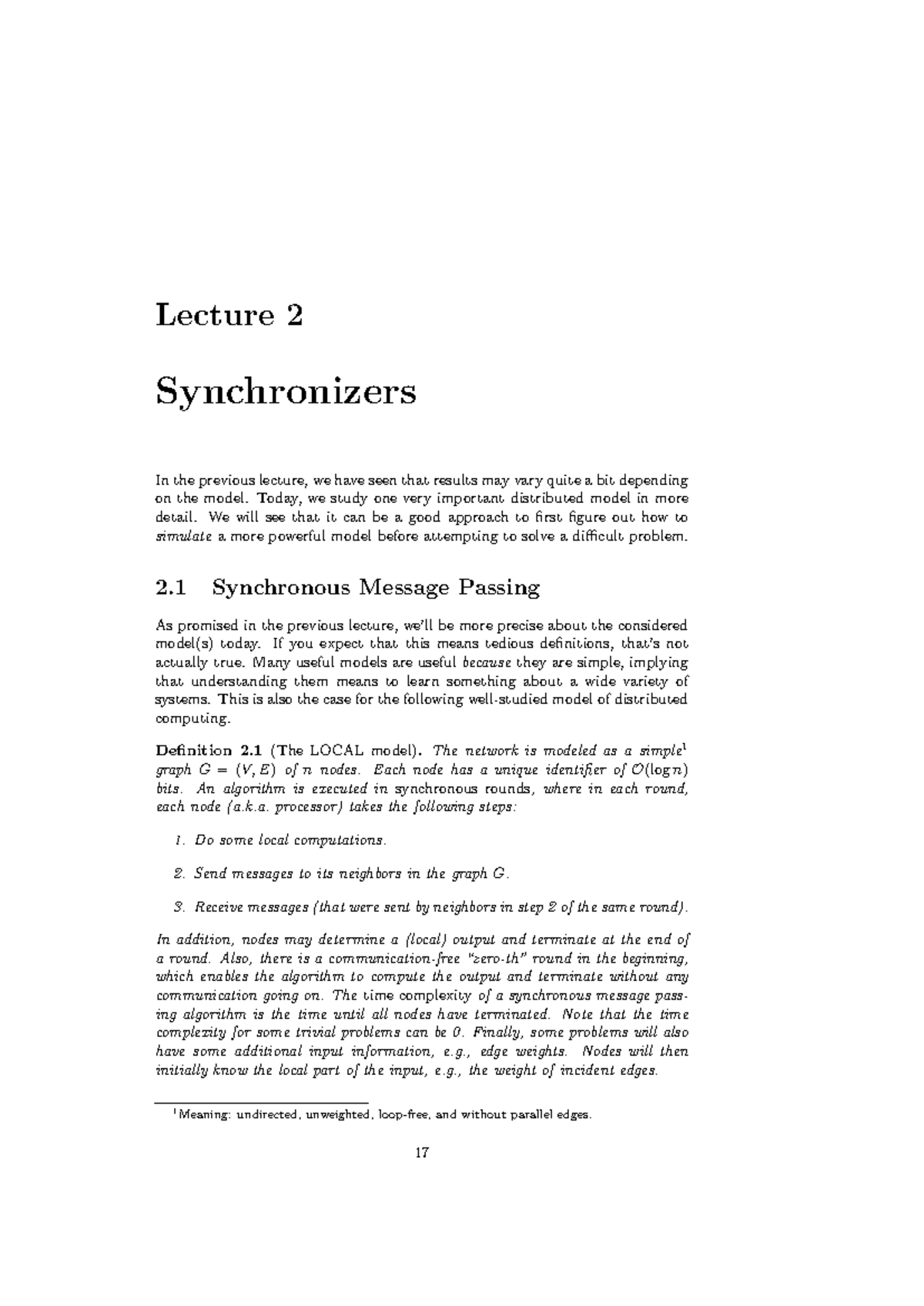 Lecture 2: Synchronizers in Distributed Computing (DS 02) - Studocu