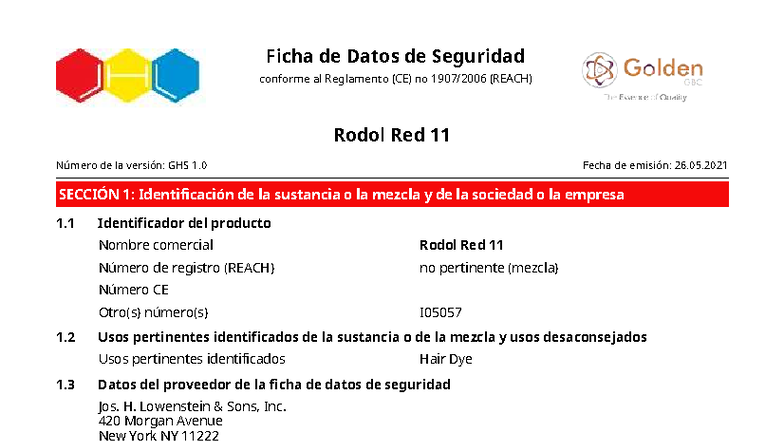 Ficha de Datos de Seguridad (MSDS) Rodol Red 11 GBC 1909 ESP. - Studocu