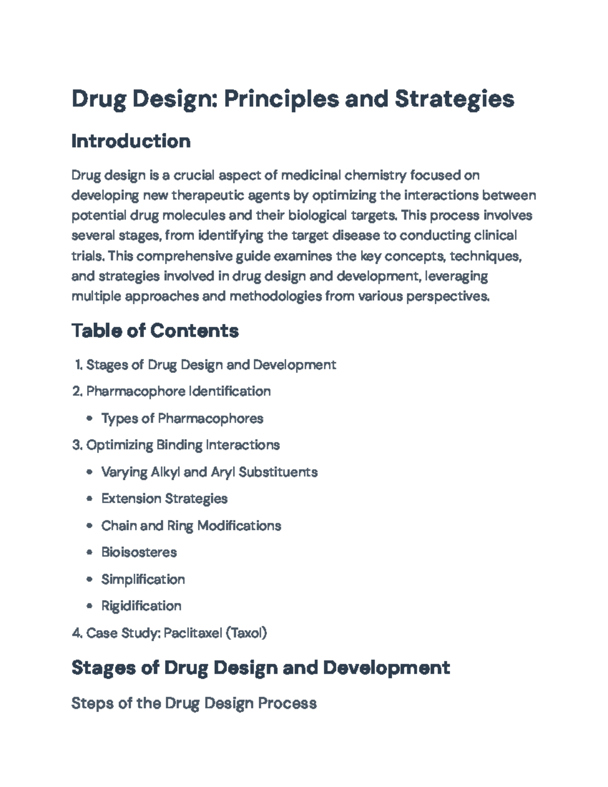 Drug Design: Principles, Strategies, and Case Study of Taxol (MED123) - Drug Design: Principles ...