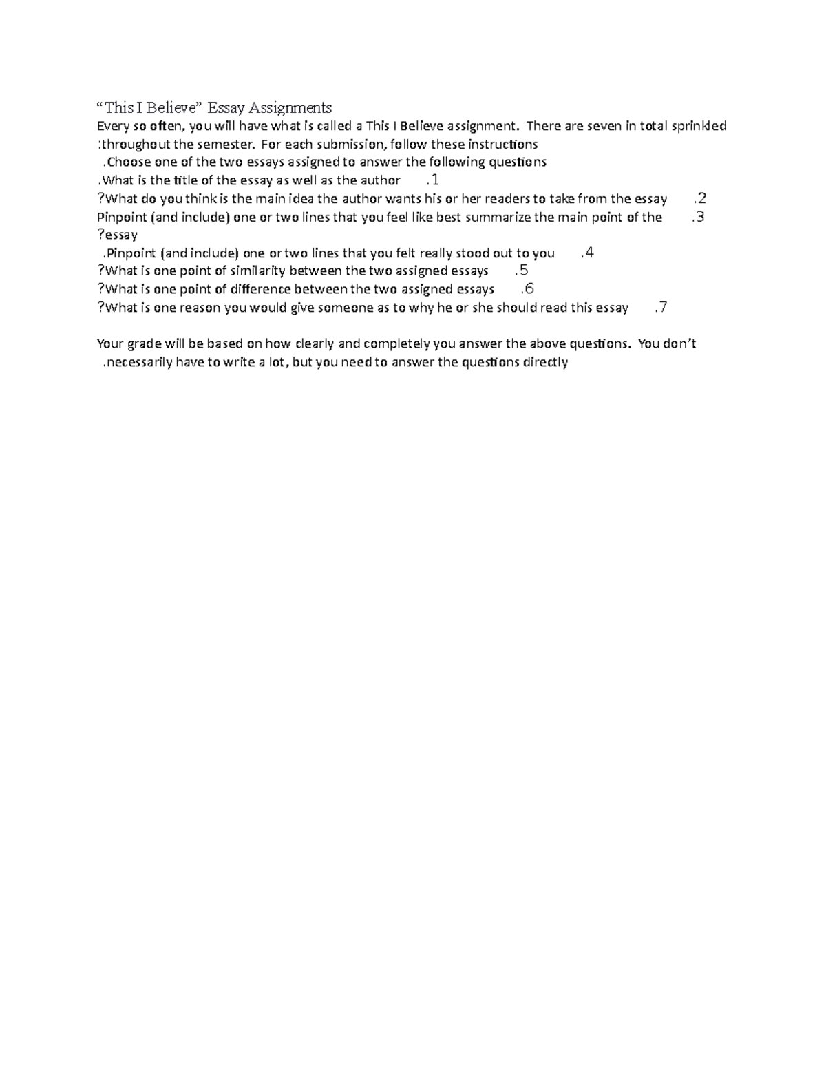 This I Believe Essay Assignments Guide - Studocu