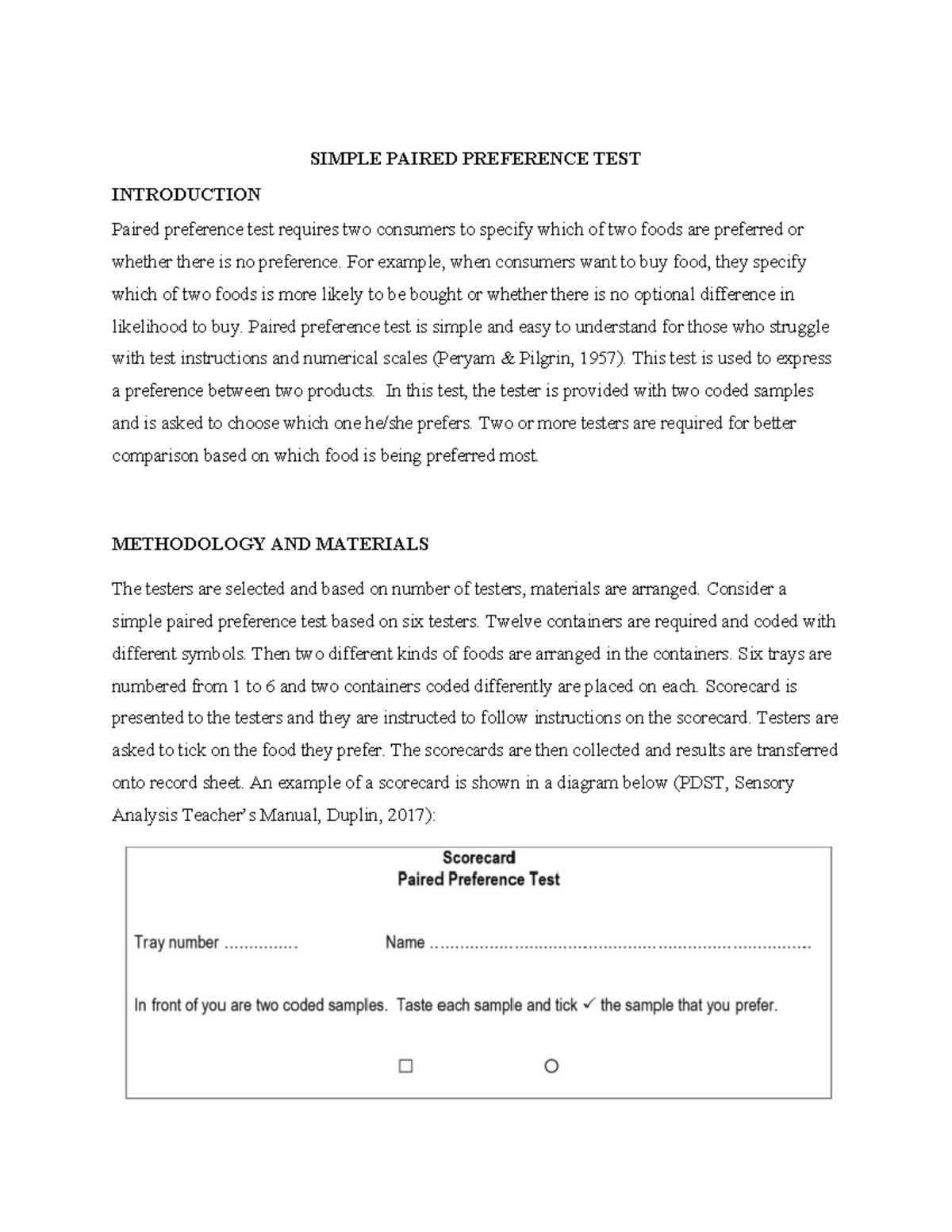 Simple Paired Preference Test (FST): Methodology and Analysis Guide ...