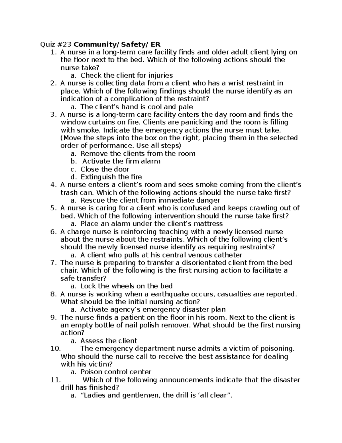 Quiz #23: Community Safety & Emergency Response Review - Studocu