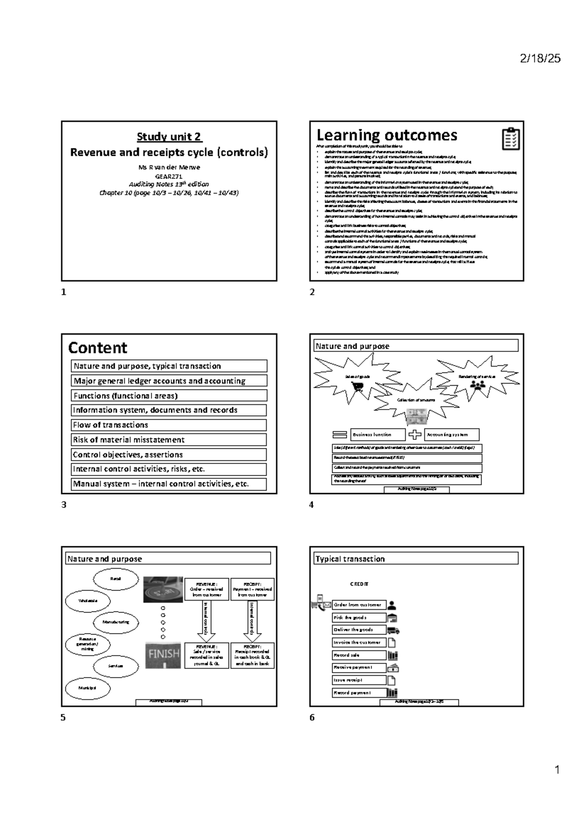 GEAR271: Revenue & Receipts Cycle Study Notes - Feb 19, 2025 - Studocu