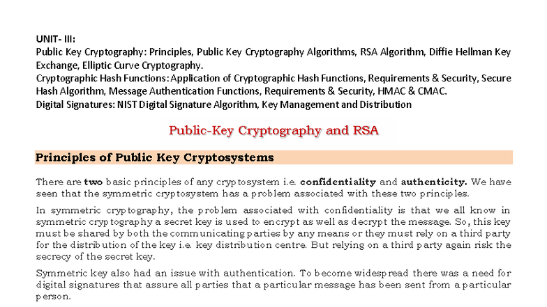 CNS UNIT-3: Public Key Cryptography & Hash Functions Overview - Studocu
