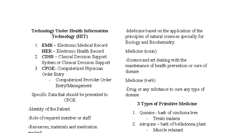 RT3 HIT - Hospital Information Technology Overview and Notes - Studocu