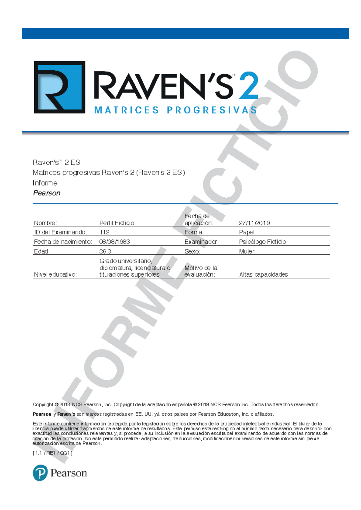 Informe de Evaluación Raven's 2 ES: Capacidad Cognitiva y Perfil - Studocu