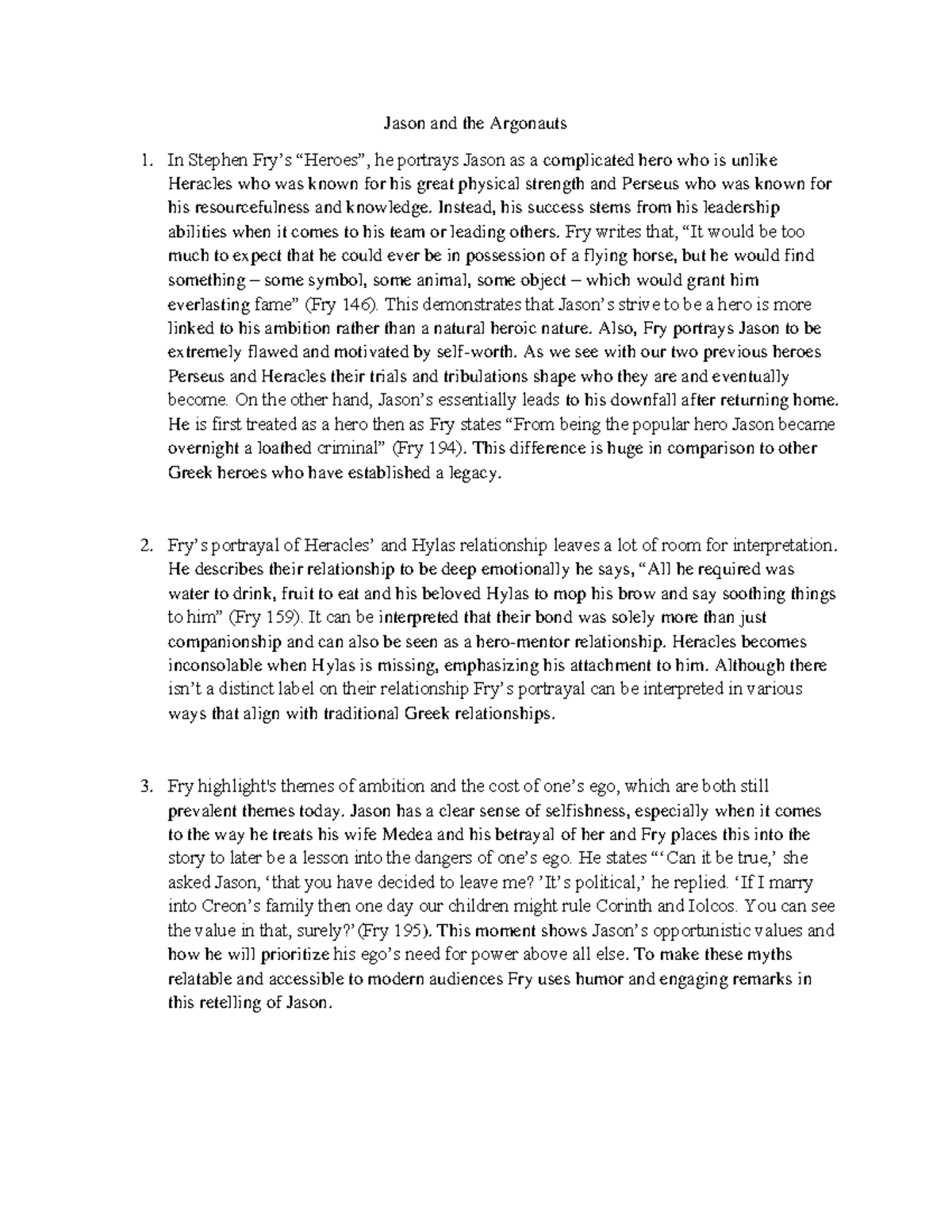 Jason Homework - Analysis of Jason in Fry's "Heroes" - Studocu