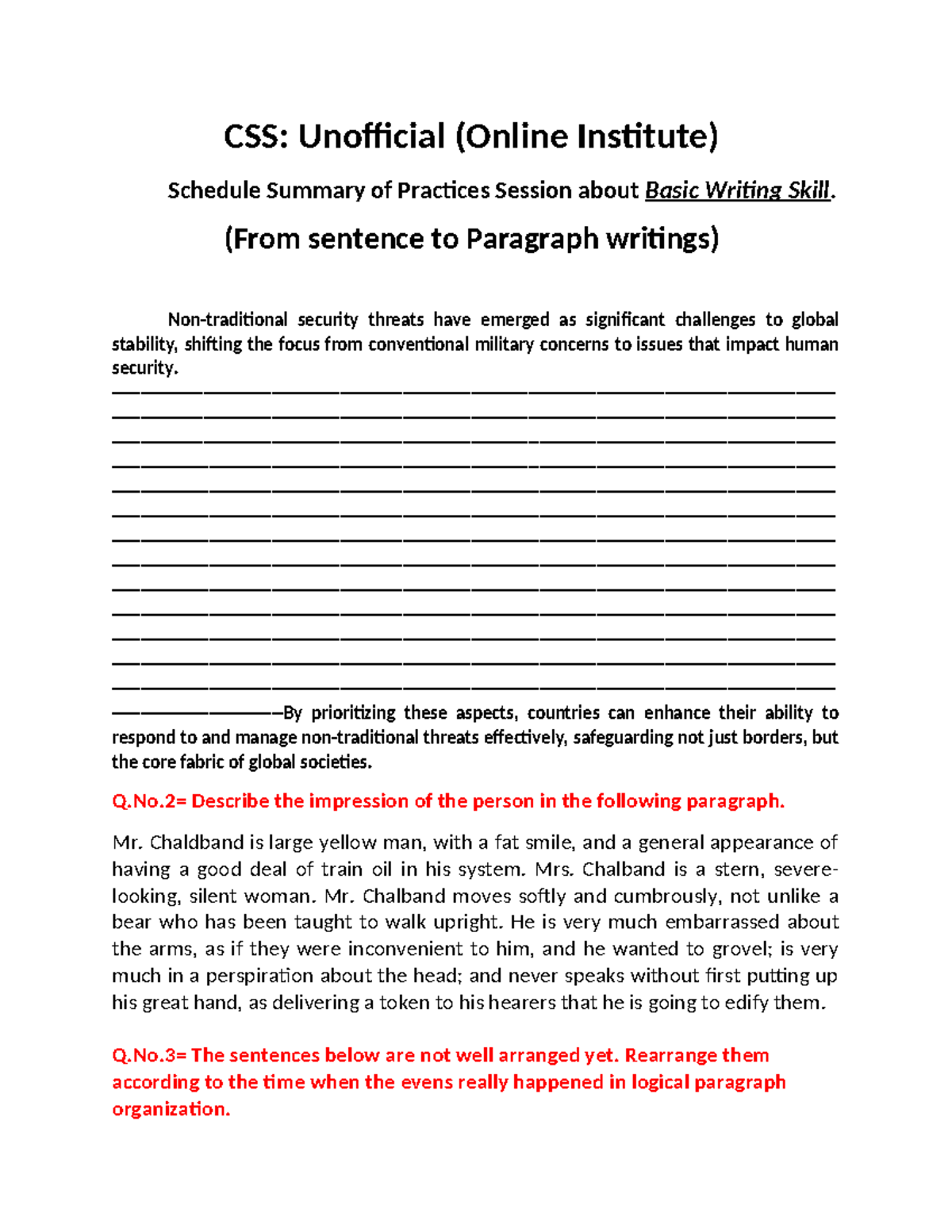 CSS: Unofficial Schedule Summary for Basic Writing Skills Practice ...