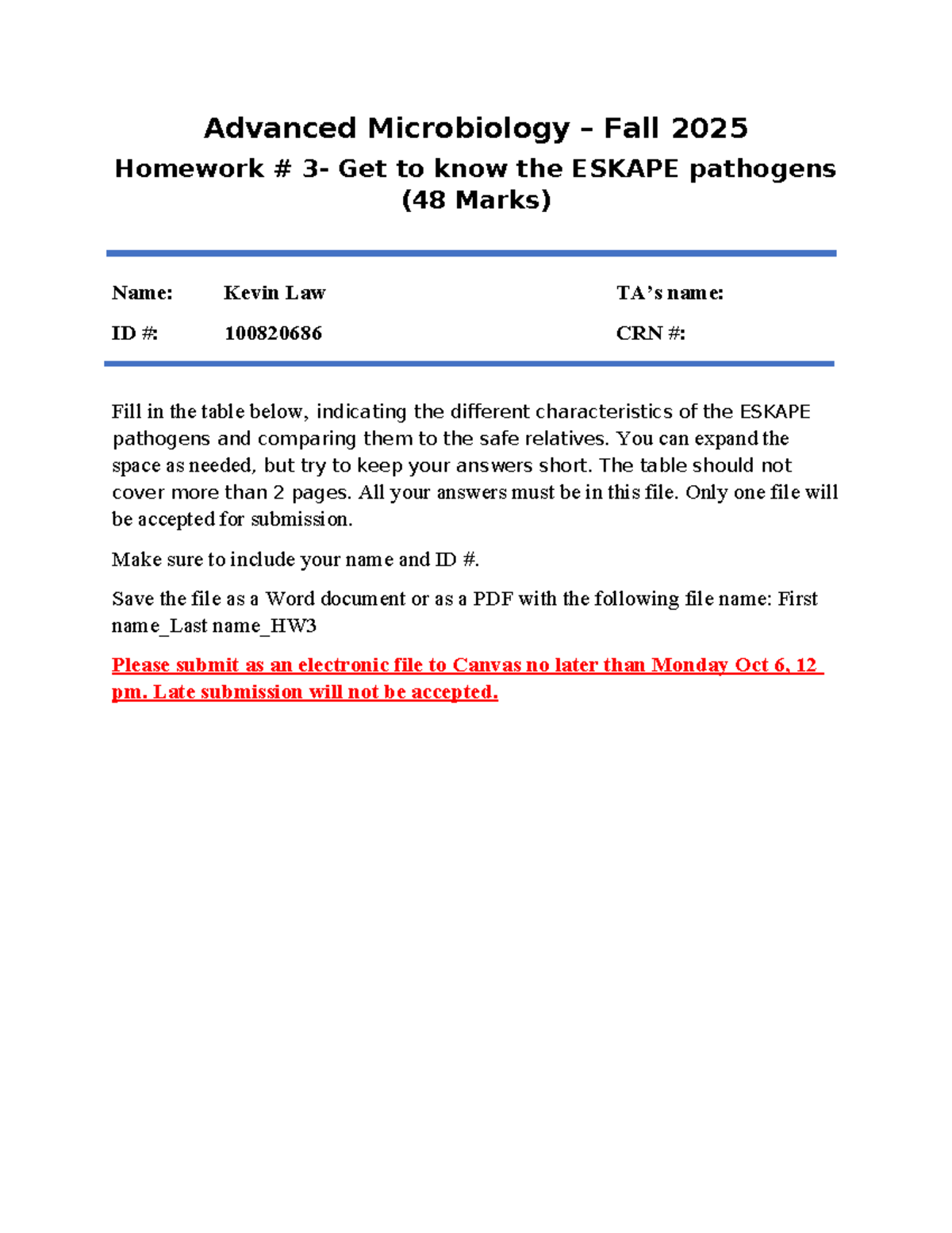 Biol 3032 - Fall 2025 Homework: ESKAPE Pathogens Analysis - Studocu