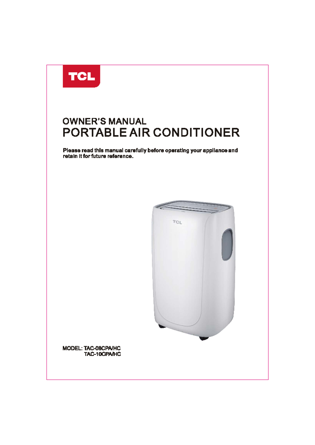 TCL Portable Air Conditioner User Manual: Safety & Operation Guide ...
