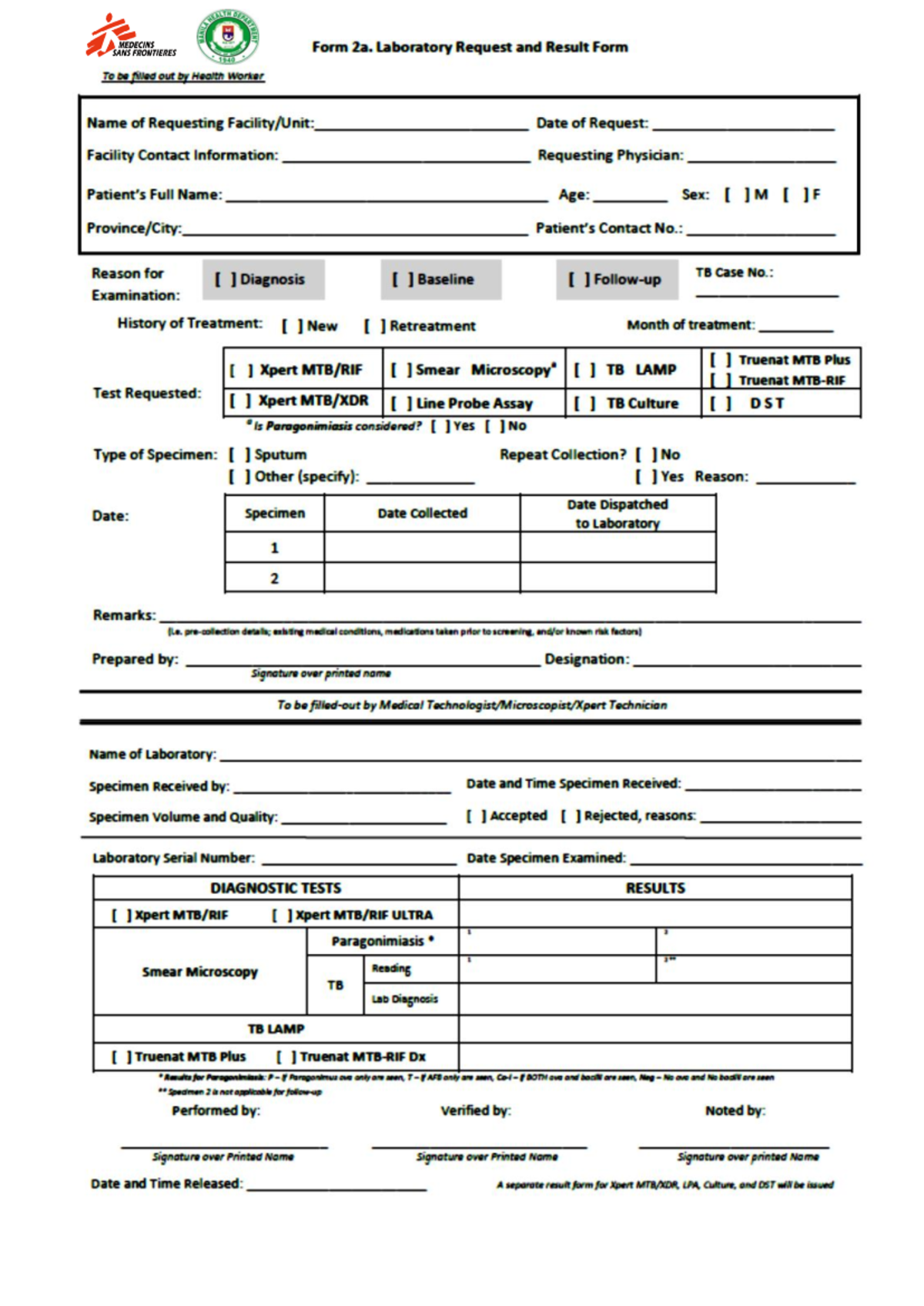 Lab Request and Result Form (Form 2a) for Clinical Use - Studocu
