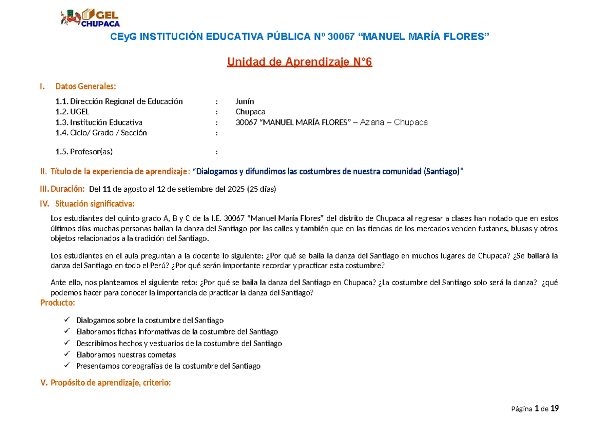 CEyG 30067: Experiencia de Aprendizaje sobre la Danza del Santiago ...