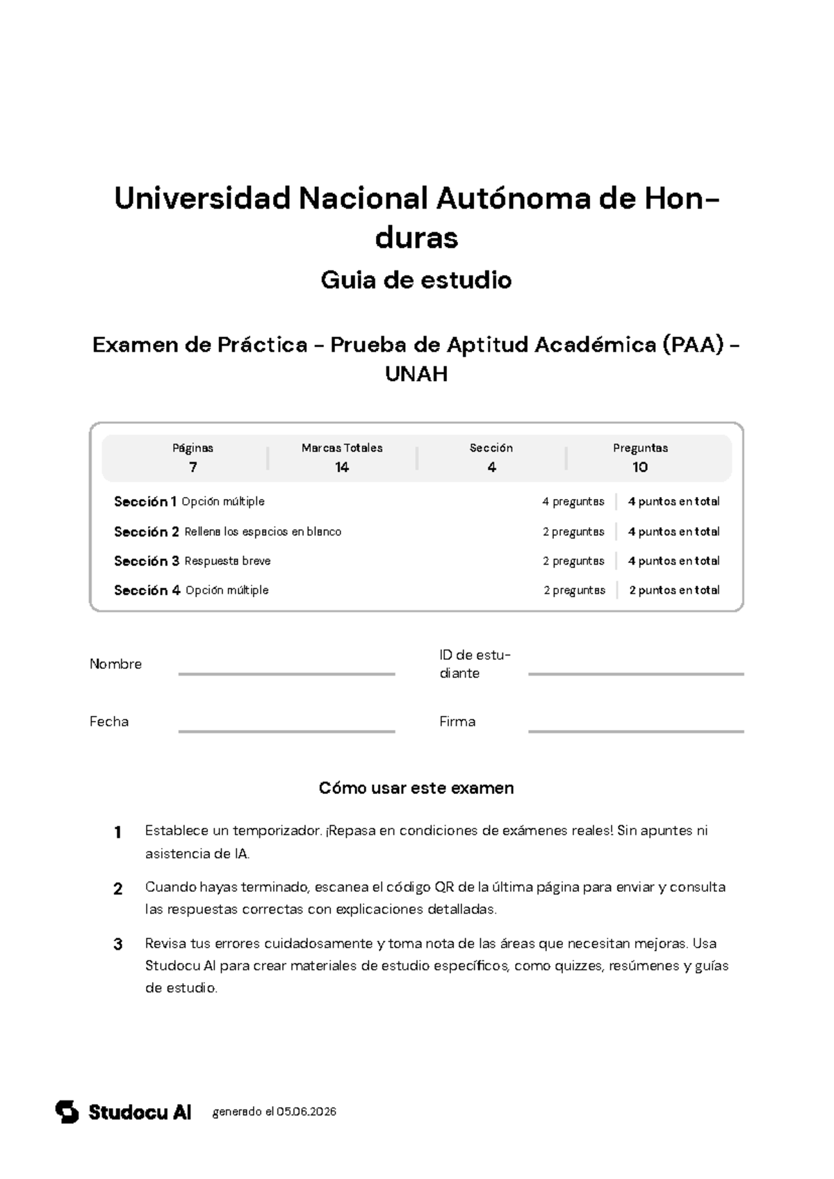 Examen de Práctica - PAA UNAH - Studocu