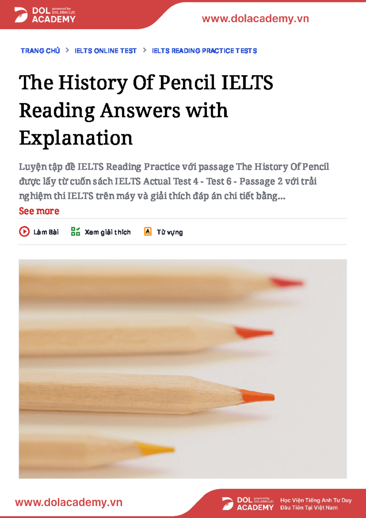 The History of Pencil - IELTS READING Practice Test 2 - Studocu