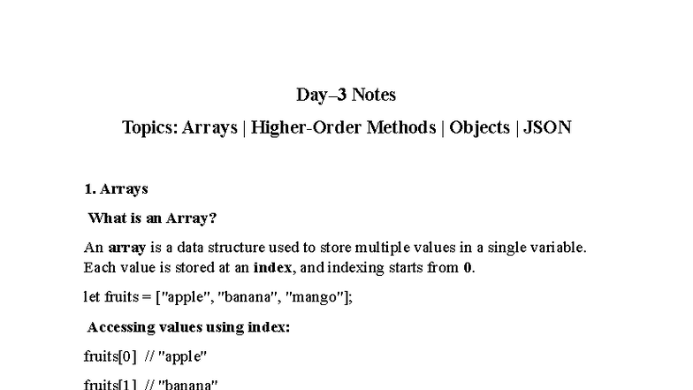 Java Programming Notes: Arrays, Methods, Objects, JSON - Studocu