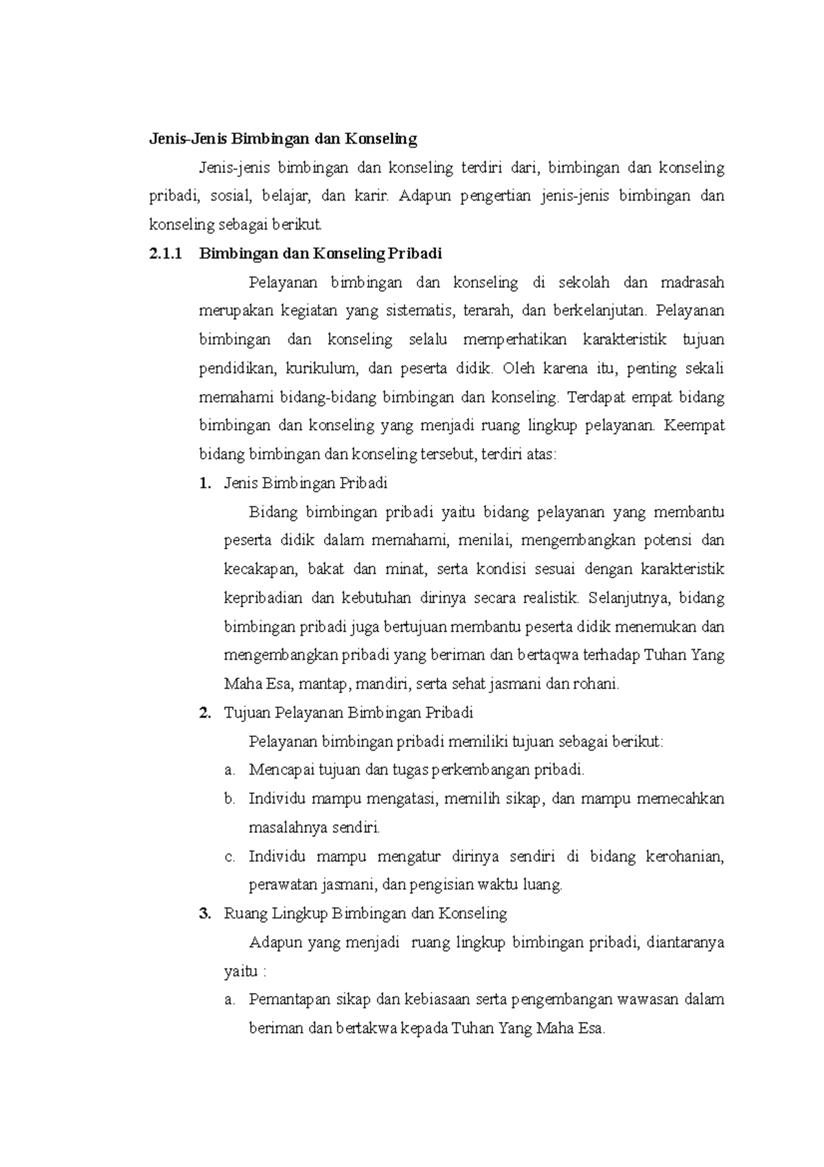 Jenis-Jenis Bimbingan dan Konseling di Sekolah dan Madrasah - Studocu