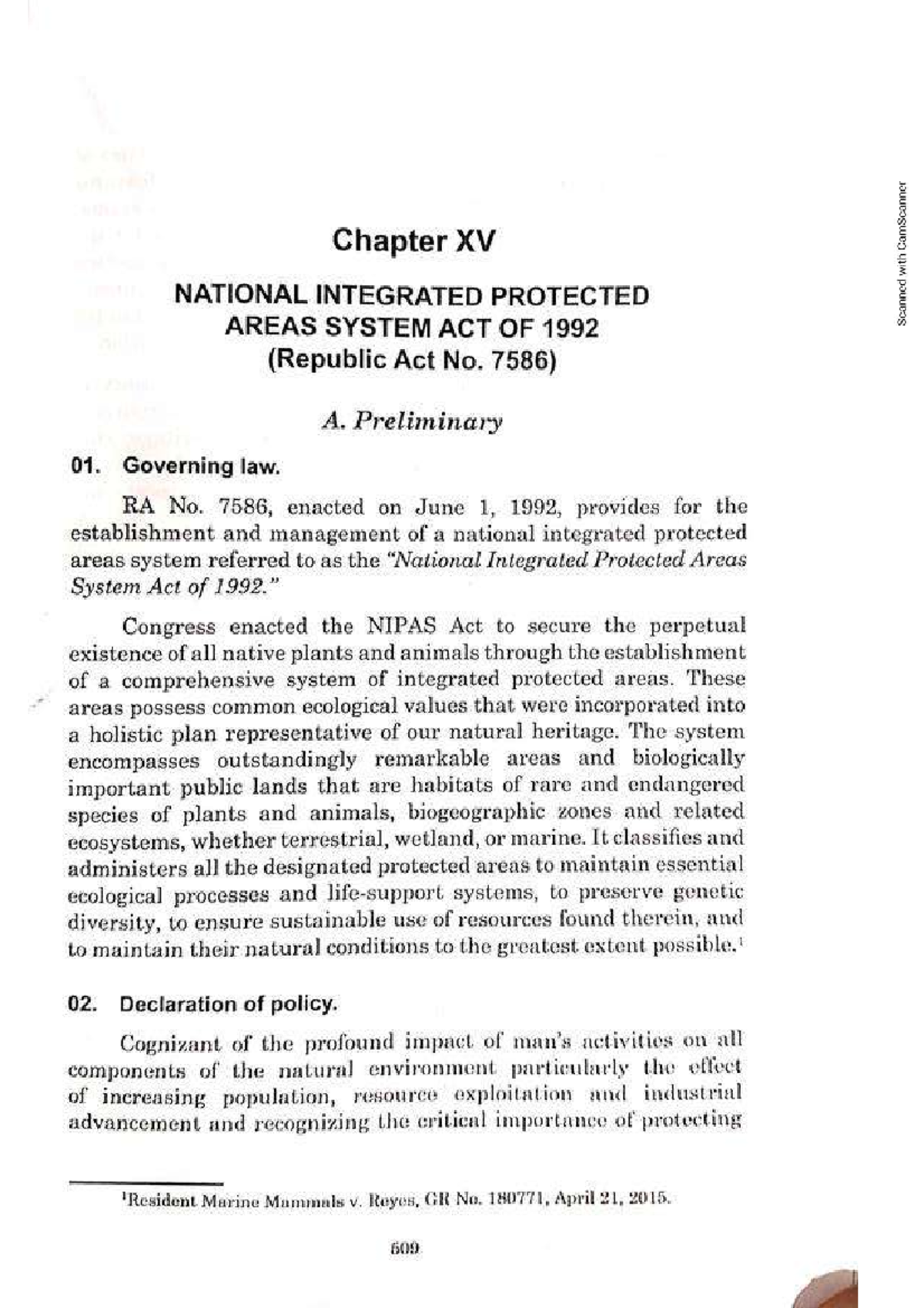 Chapter XV: National Integrated Protected Areas System Act of 1992 (RA ...