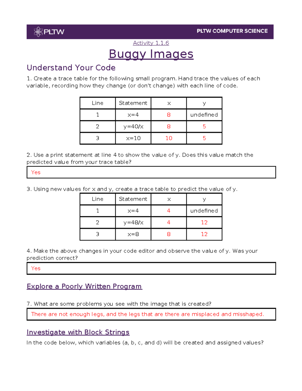 CSP 1 - Activity 1.1.6: Debugging Buggy Images and Code - Studocu