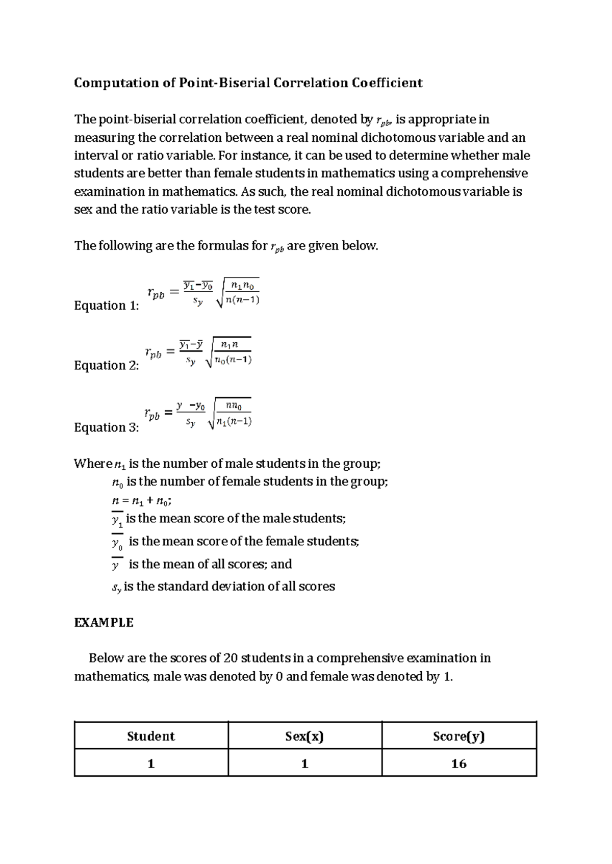 Computation of Point-Biserial Correlation Coefficient - For instance ...