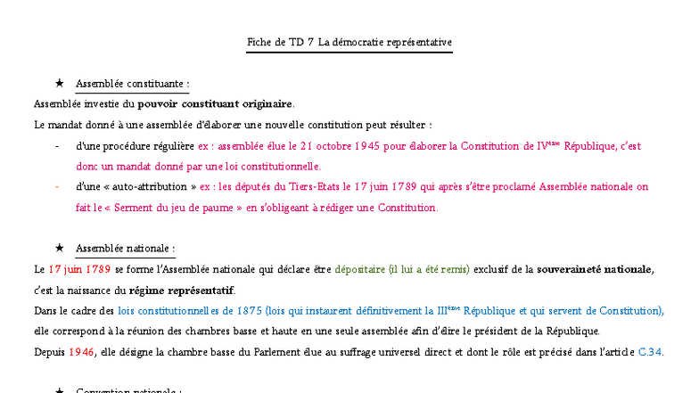 Fiche de TD 7 : La Démocratie Représentative et ses Enjeux - Studocu