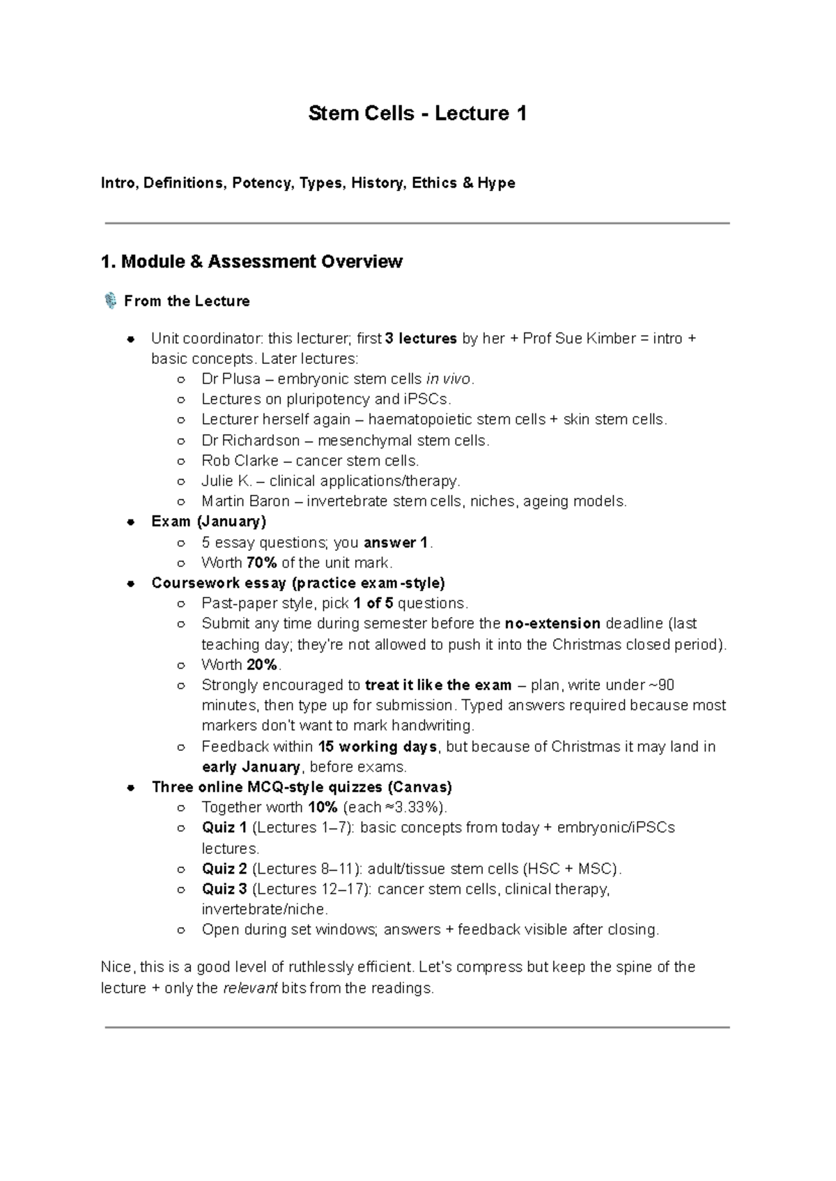 Stem Cells Lecture 1: Intro, Definitions, Potency, and Ethics Overview ...
